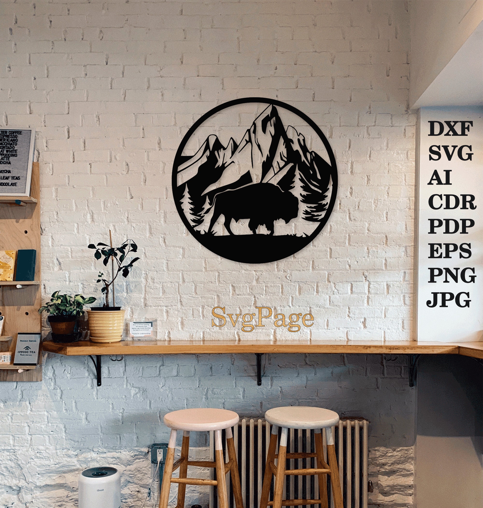 Bison Mountain Forest Laser Cut Dxf Svg Png Pdf Files Wall Art Sticker ...