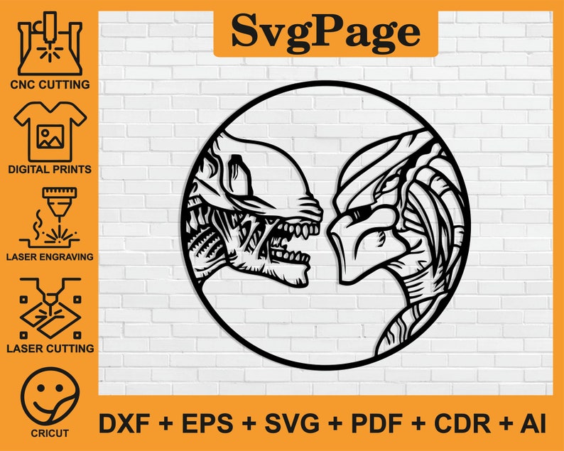 Alien vs Predator corte láser svg dxf archivos pared pegatina grabado ...