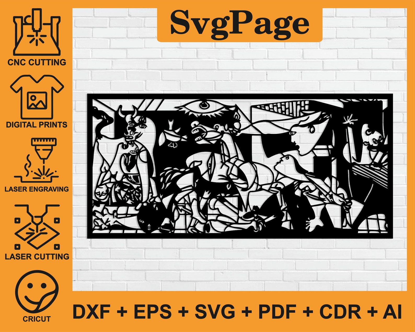 Guernica Pablo Picasso corte láser svg dxf archivos pared arte pegatina ...