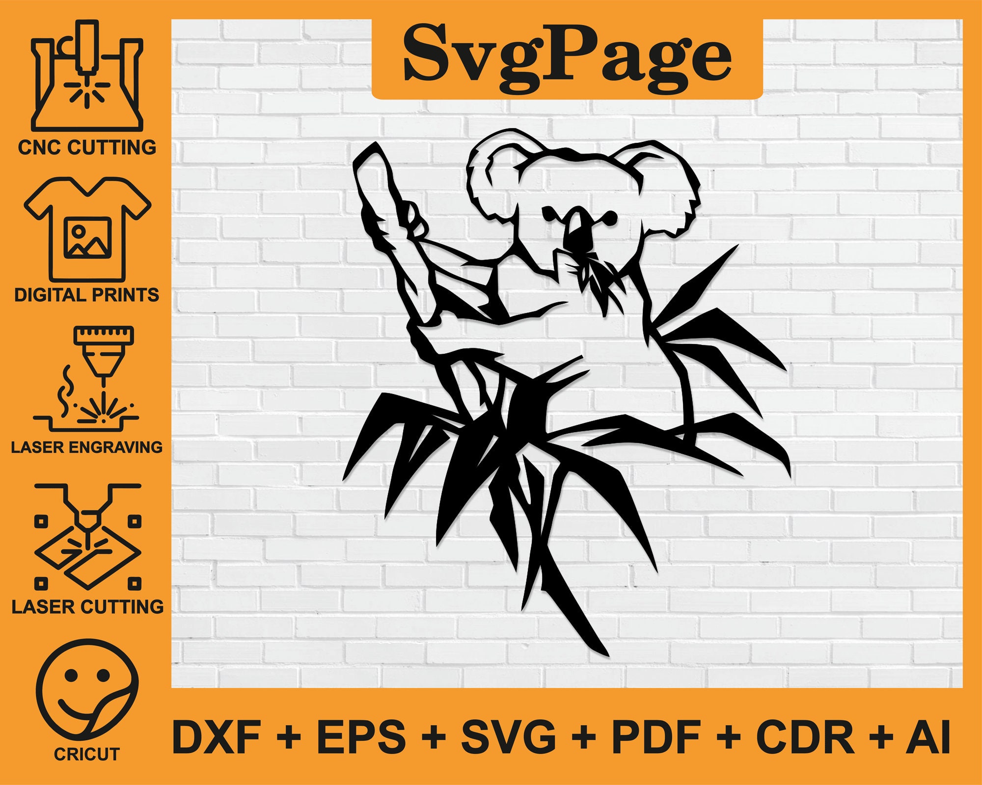 Koala Dxf Sleepy Animal Svg Laser Cut Dxf Png Files Wall Art Sticker ...