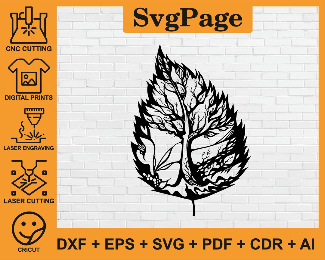 Leaf Tree Laser Cut Svg Dxf File Wall Sticker Pdf Silhouette Template ...