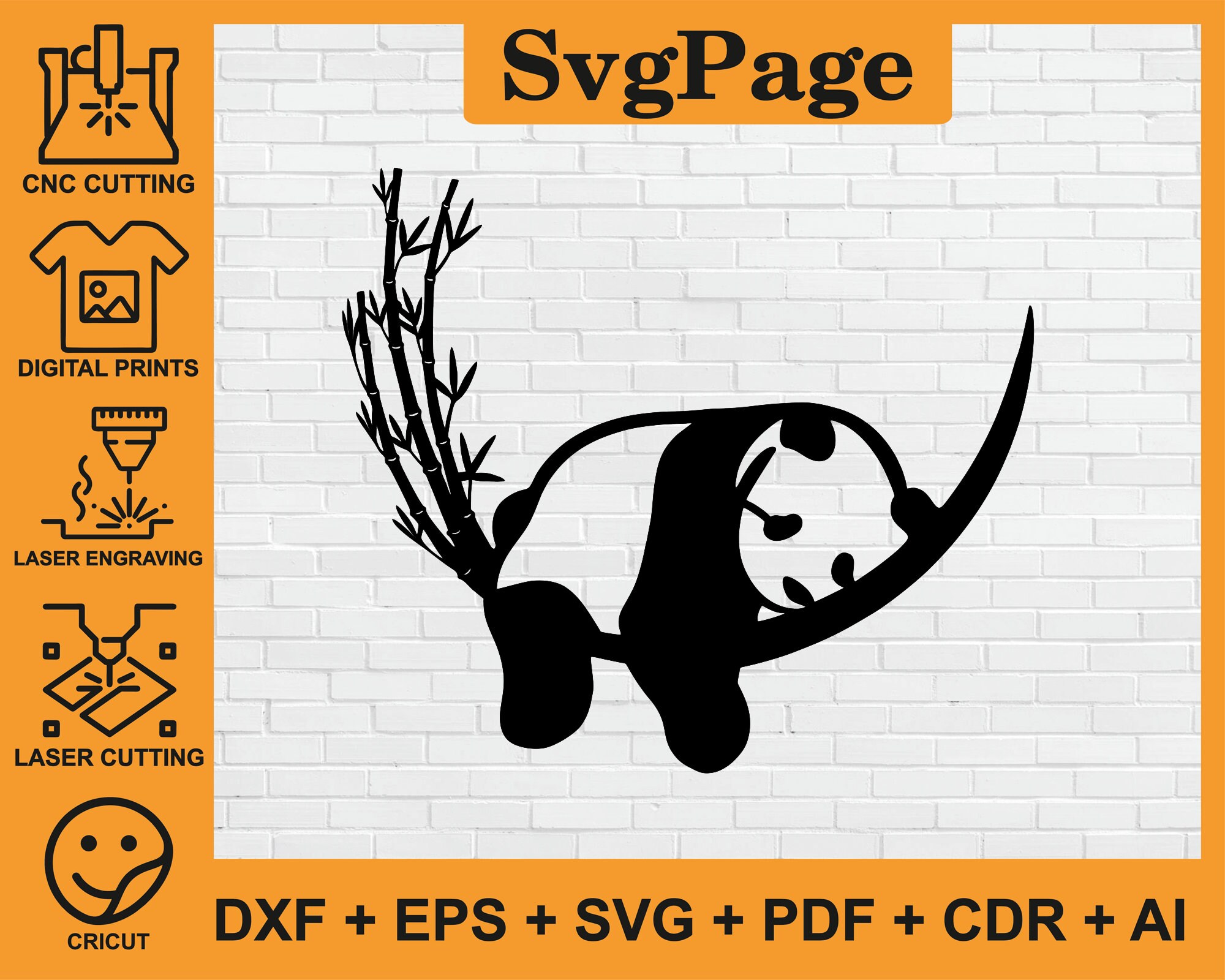 Sleepy Panda Dxf Cute Animal Svg Laser Cut Dxf Png Files Wall Art ...