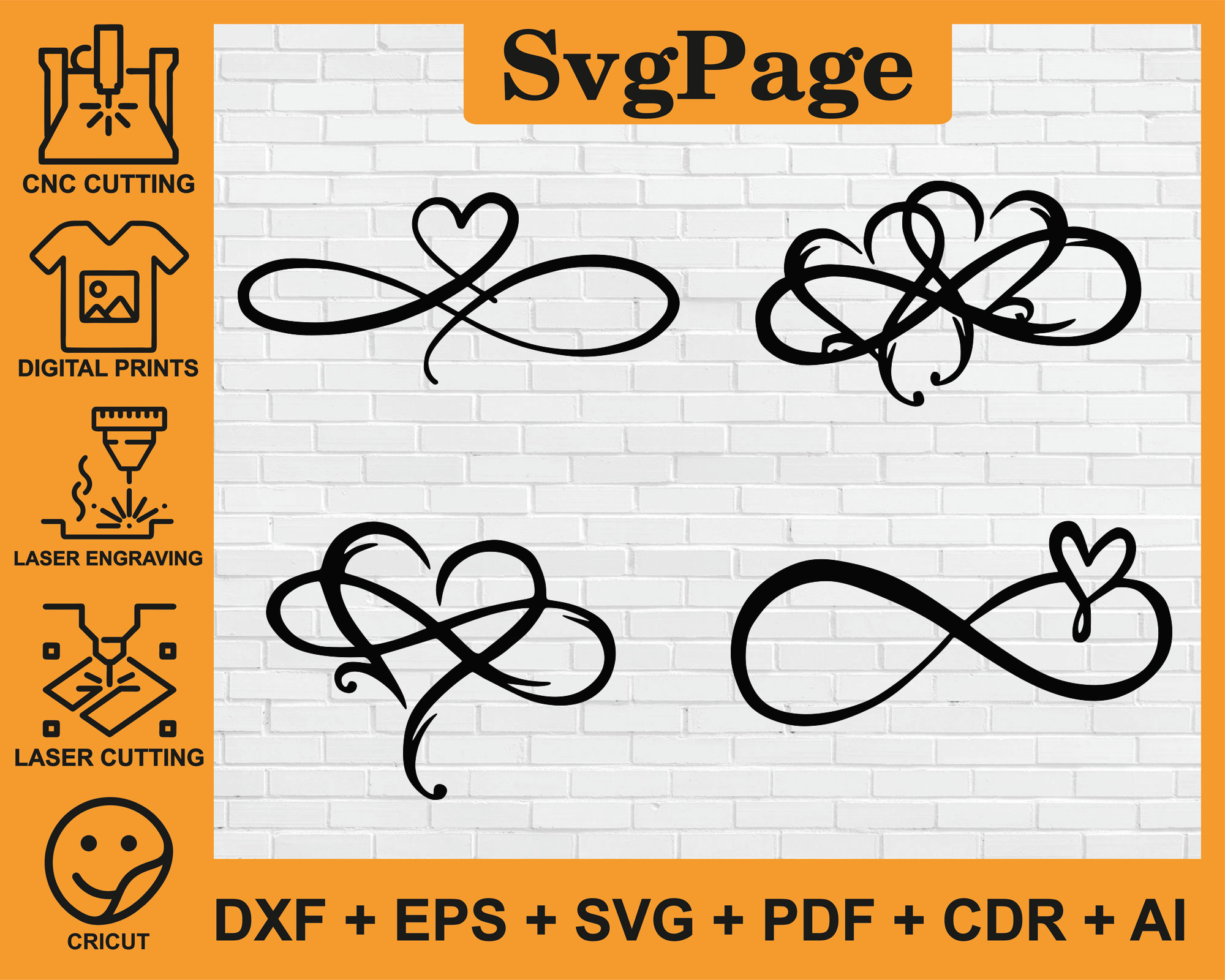 Infinity Love Heart Couple Laser Cut Svg Dxf Png Files Wall Art Sticker ...