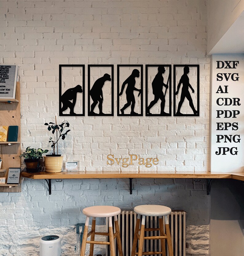 Human Evolution Darwin Laser Cut Svg Dxf Png Files Wall Art - Etsy