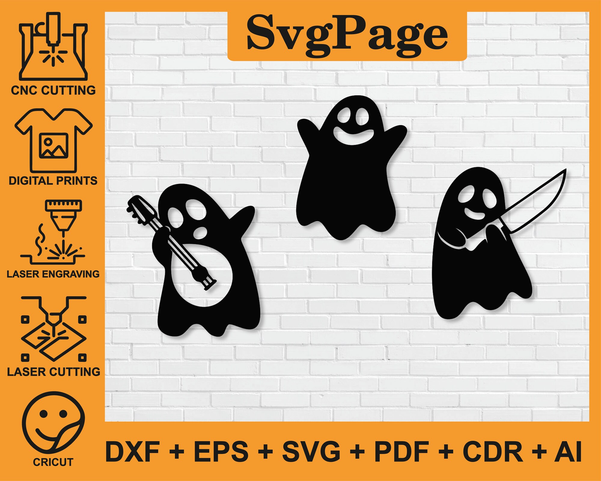 Casper Ghost Halloween Dxf Svg Pdf Laser Cut Png Files Wall Art Sticker ...