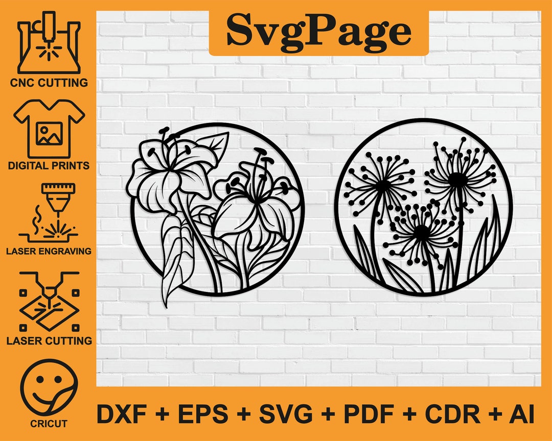 Flowers Dxf Floral Svg Laser Cut Files Wall Art Sticker Glowforge ...