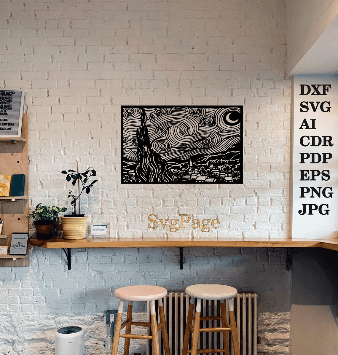 The Starry Night Van Gogh Dxf Laser Cut Svg Png Files Wall Art Sticker ...
