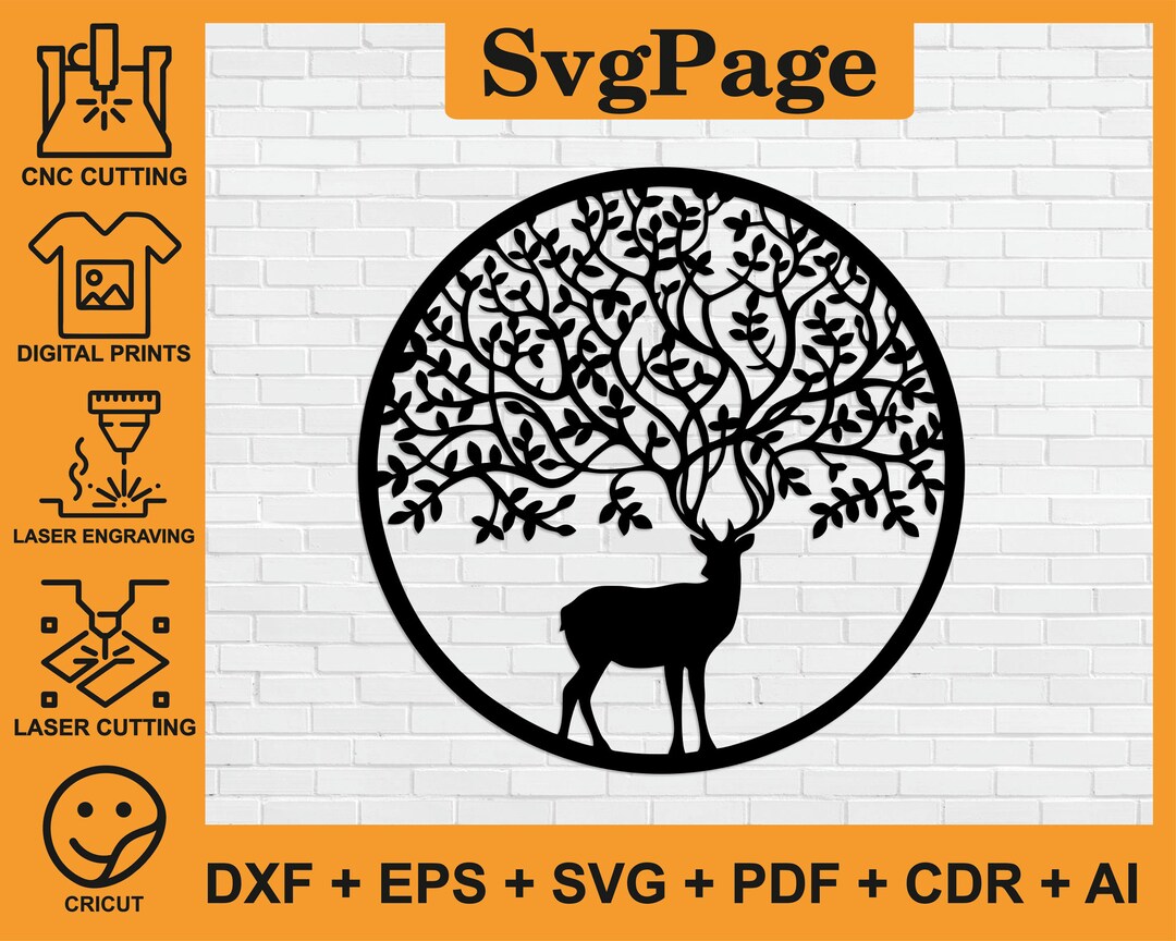 Tree Branch Reindeer Deer Dxf Svg Laser Cut Files Wall Art Sticker ...