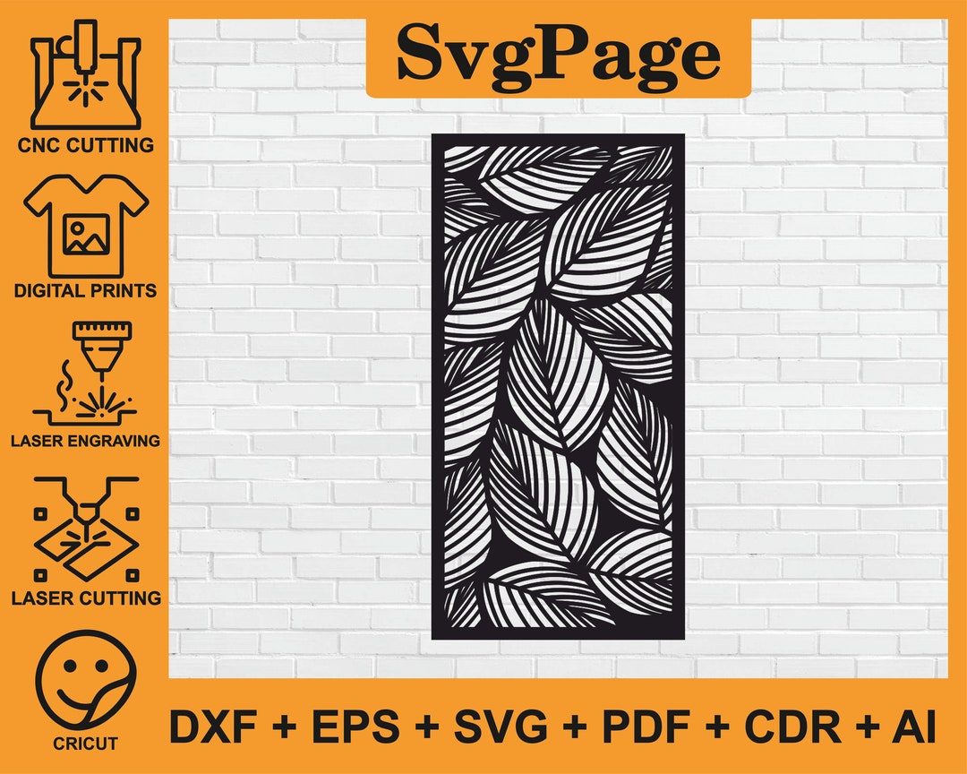 Leaf Panel Cut Svg Dxf Png Files Wall Art Sticker Glowforge Engraving ...