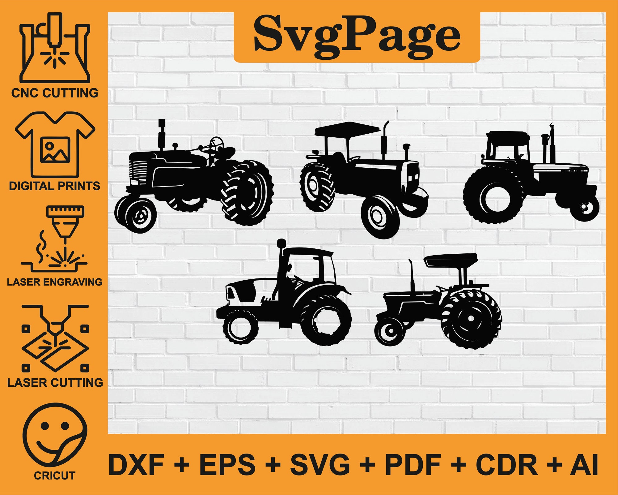 Tractor dxf corte láser Agricultura archivos SVG dxf png arte de pared ...