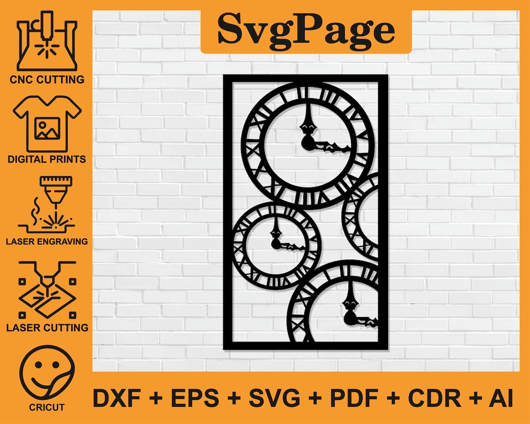 Decorative Watch Clock Laser Cut Svg Dxf Png Files Wall Art Sticker ...