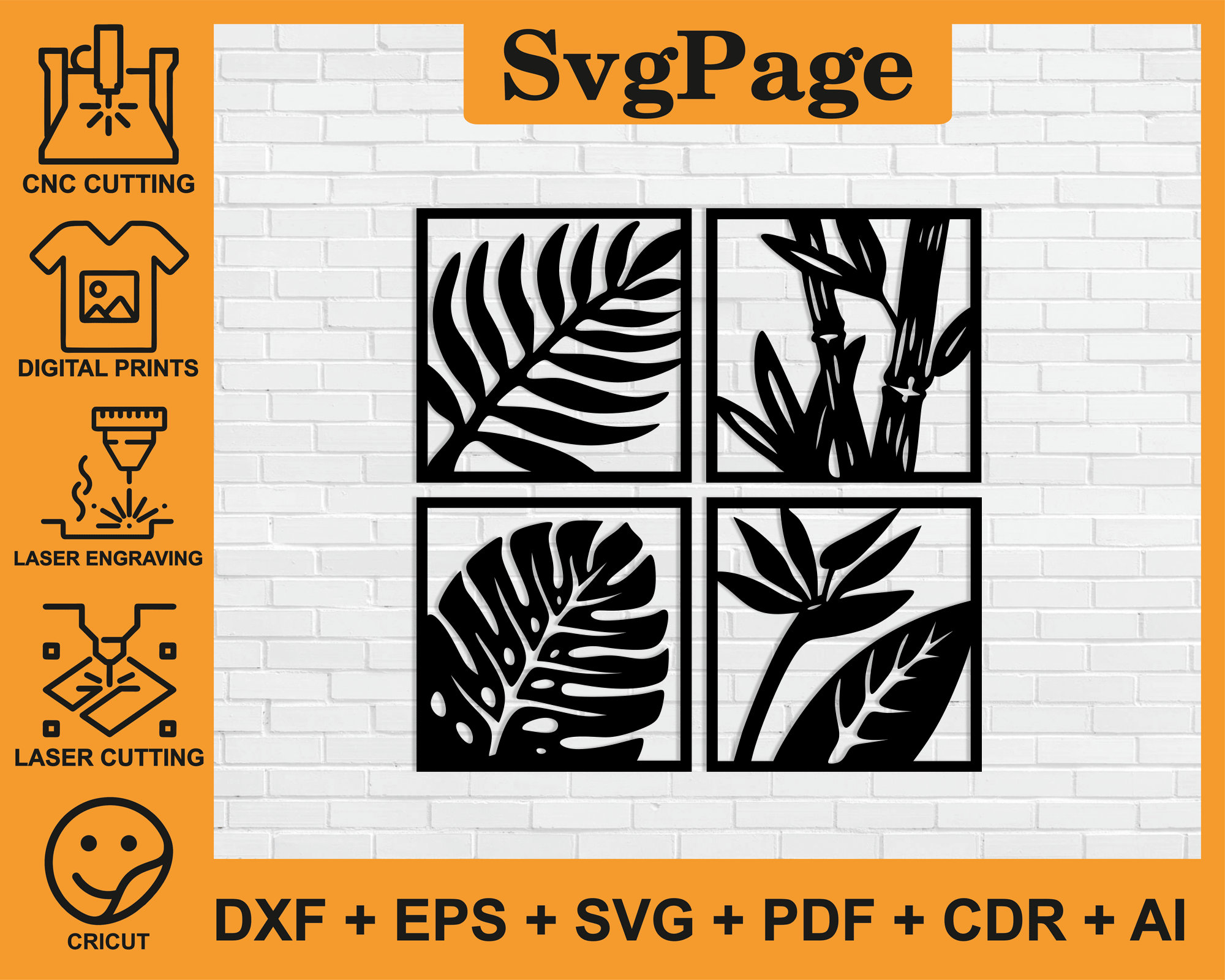 Leaf Svg Leaves Cut Dxf Png Files Wall Art Sticker Glowforge Engraving ...