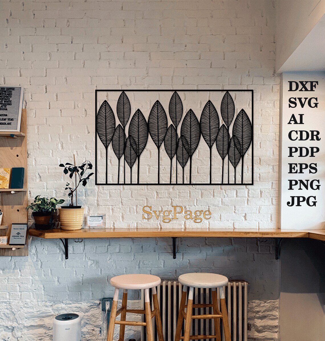 Leaf Svg Leaves Cut Dxf Png Files Wall Art Sticker Glowforge Engraving ...