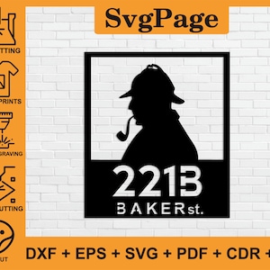 Sherlock Holmes 221B Baker St. Laser Cut Svg Dxf Png Files Wall Art ...