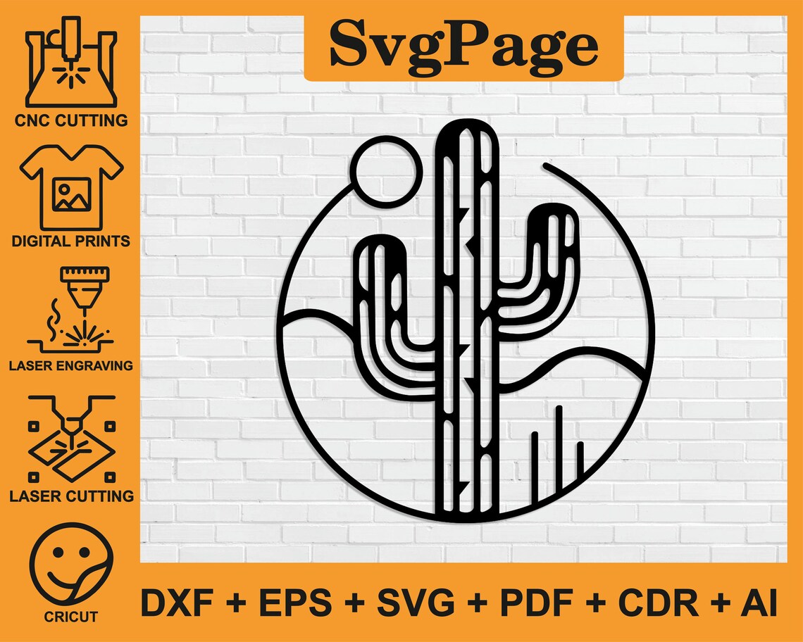 Floral Cactus Plant Laser Cut Svg Dxf Files Wall Art Sticker Glowforge ...