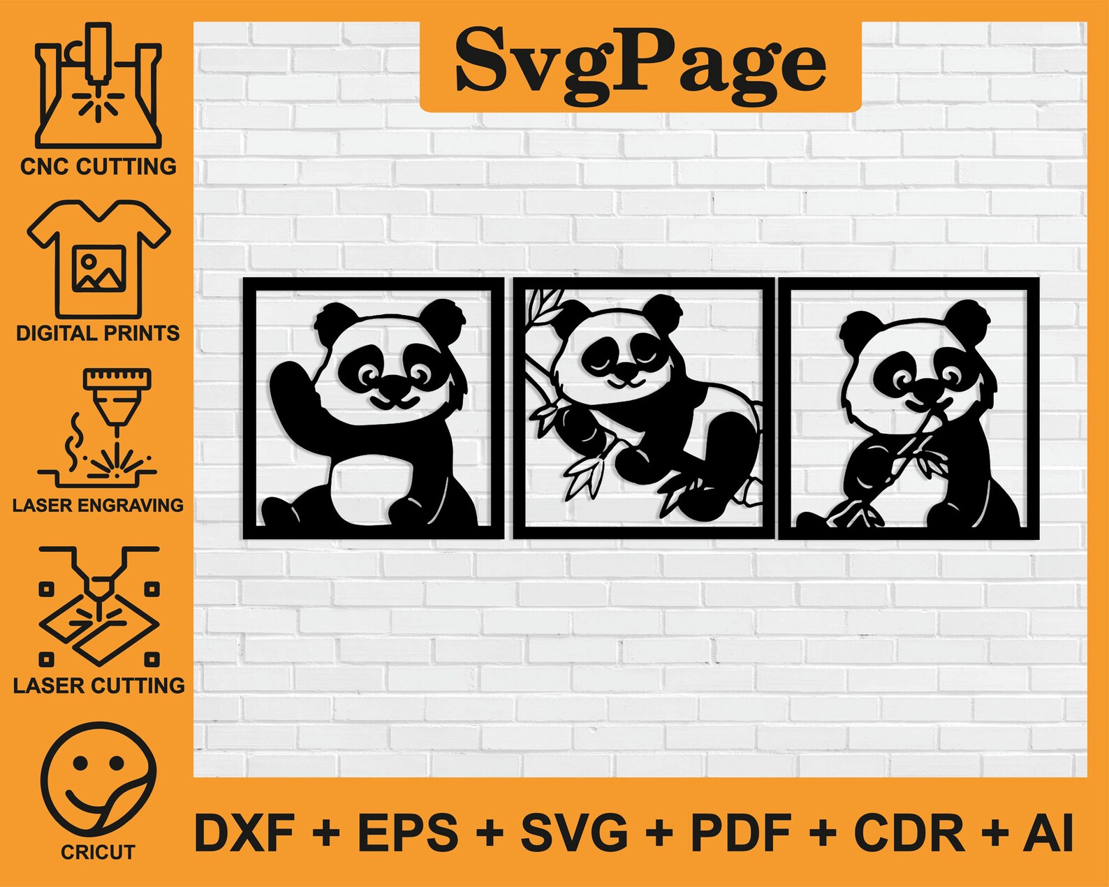 Baby Animal Cute Panda Laser Cut Svg Dxf Ai Files Wall Art Sticker ...