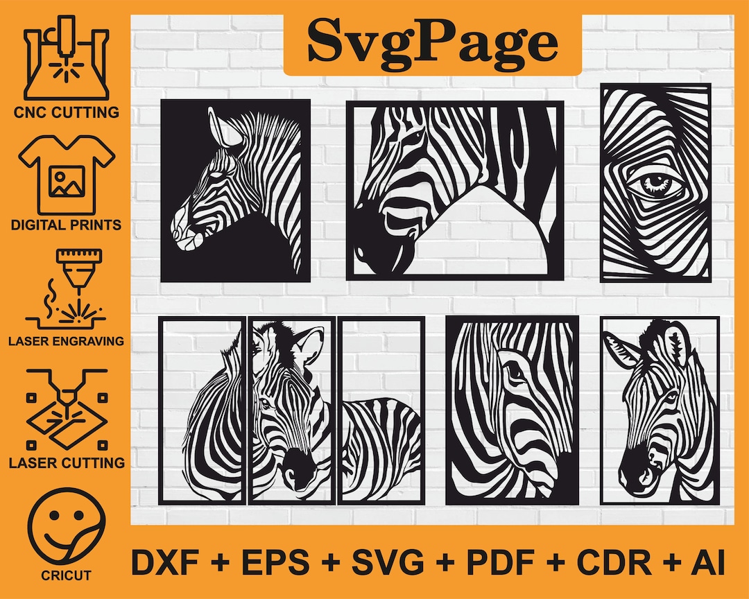 Zebra Dxf Animal Svg Laser Cut Png Files Wall Art Sticker Glowforge ...