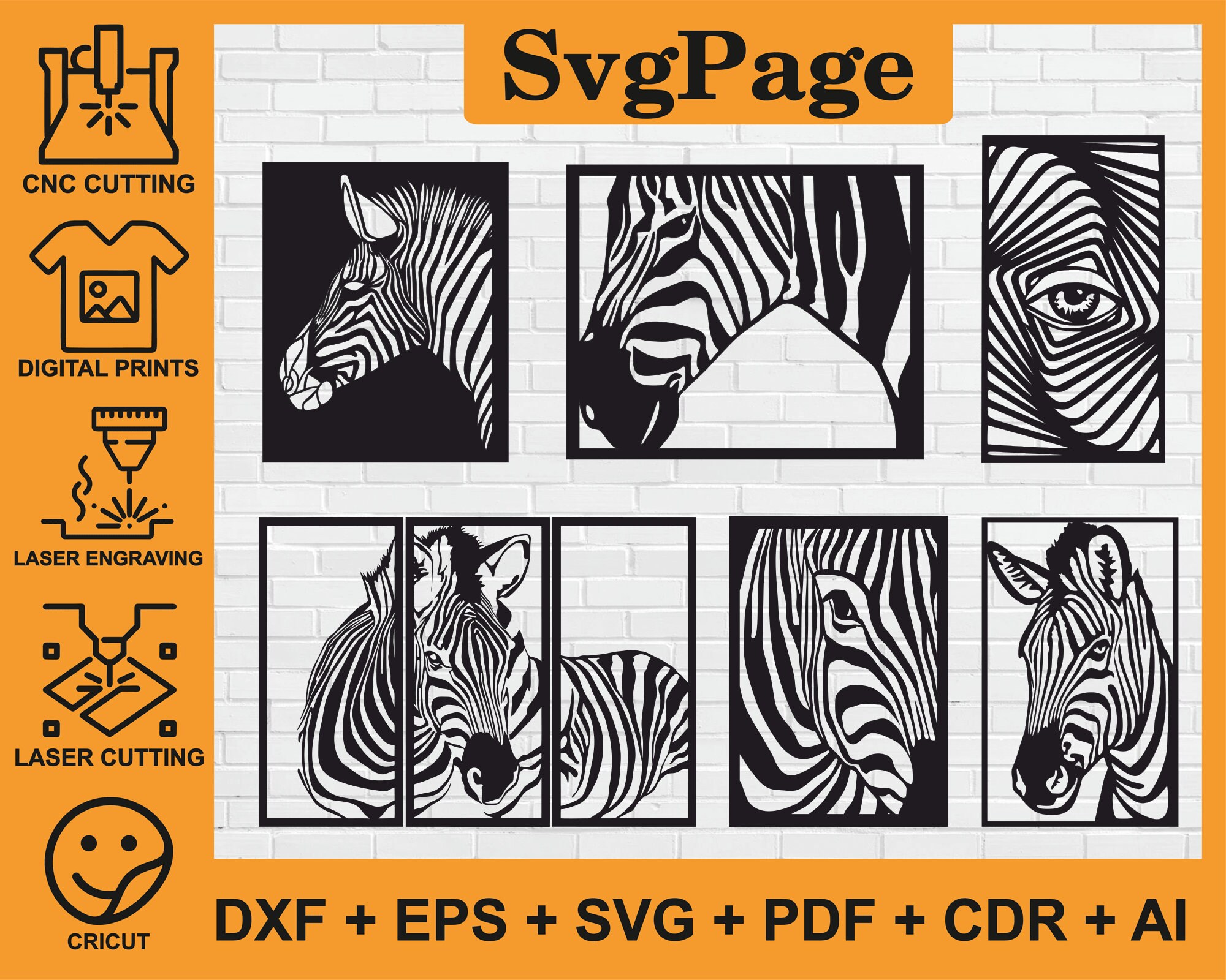 Zebra Dxf Animal Svg Laser Cut Png Files Wall Art Sticker Glowforge ...