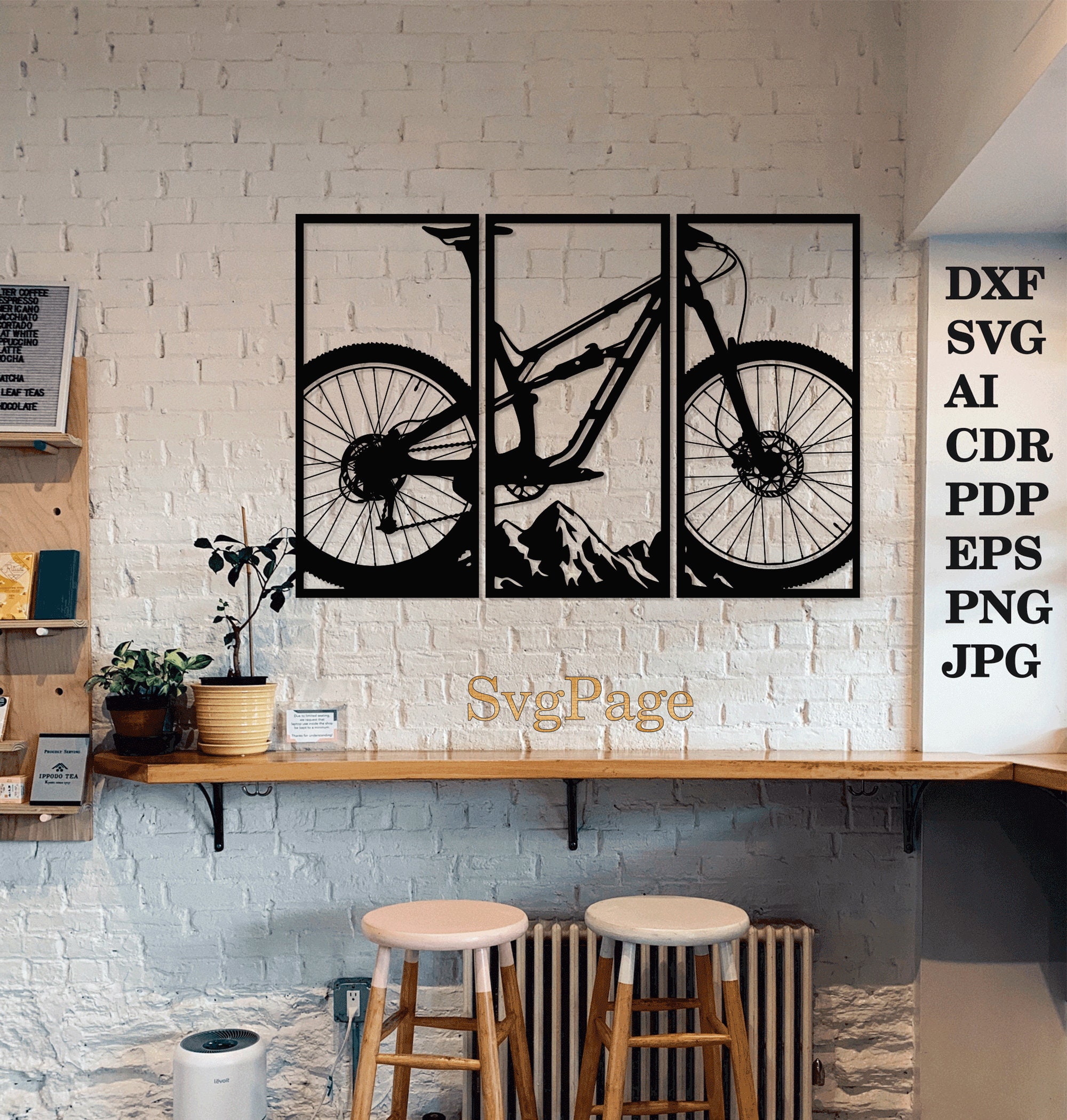 Bike Bicycle Laser Cut Svg Pdf Dxf Ai Files Wall Art Sticker Glowforge ...