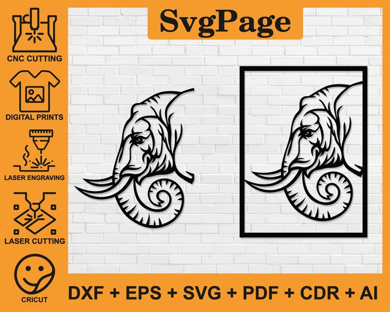 Buy Elephant Dxf Animals Laser Cut Svg Dxf File Wall Sticker Pdf ...