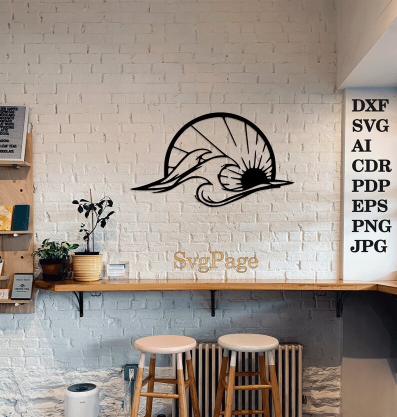 Wave Sun Ocean Laser Cut Svg Dxf Files Wall Sticker Engraving Decal ...