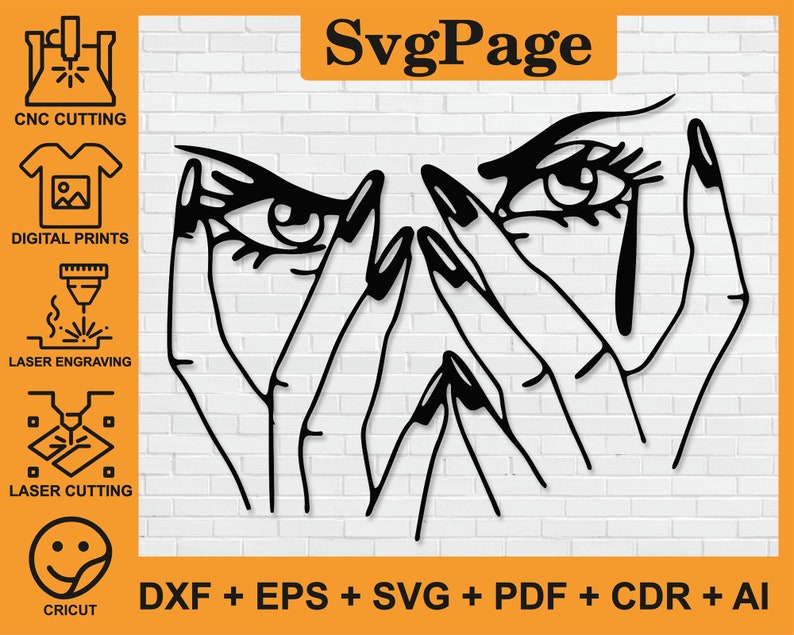 Finger Eye Laser Cut Svg Dxf Files Wall Art Sticker Glowforge Engraving ...