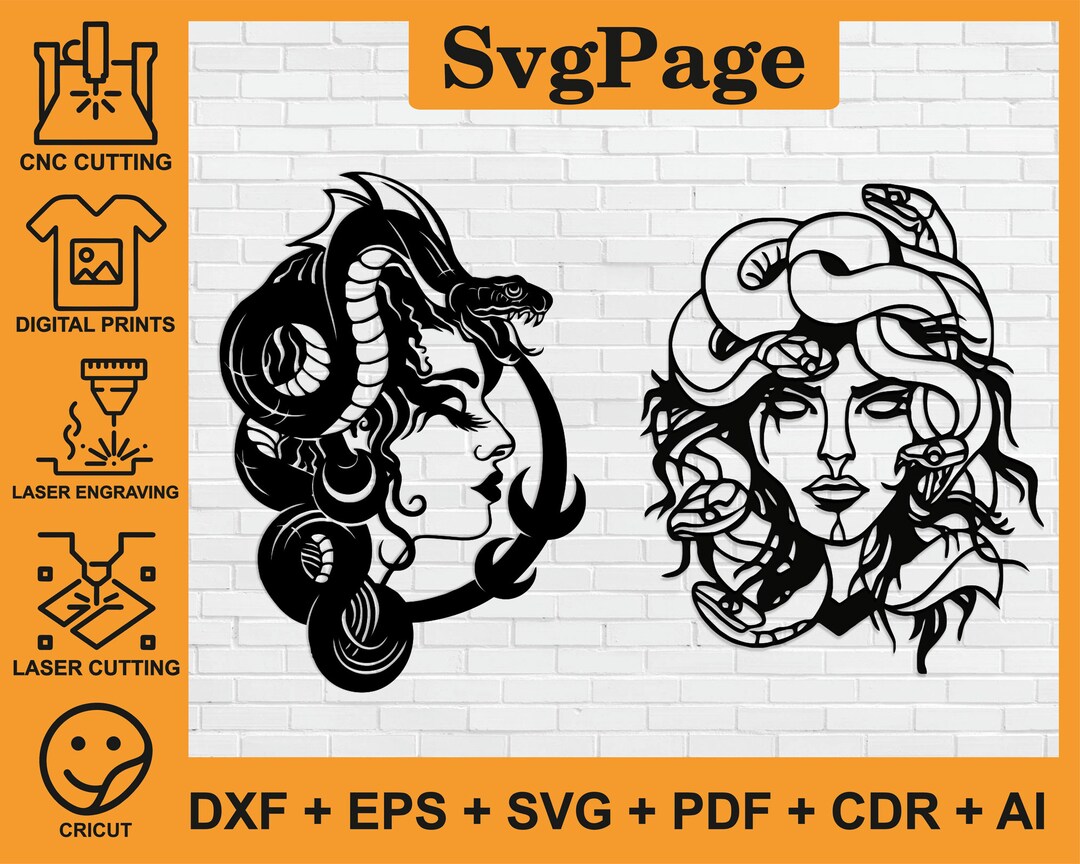 Medusa Snake Laser Cut Svg Dxf Files Wall Sticker Engraving Decal ...