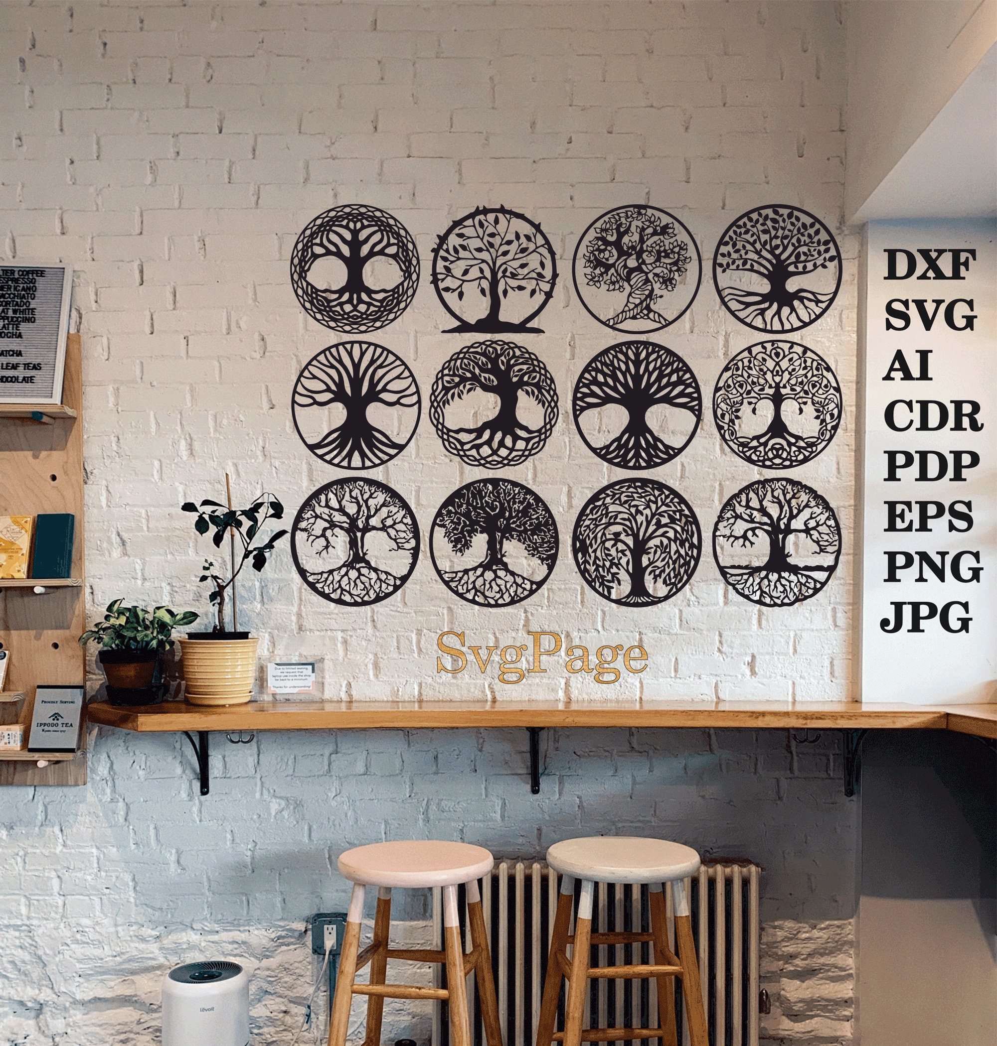 Tree of Life Dxf Branch Svg Laser Cut Files Wall Sticker Glowforge ...