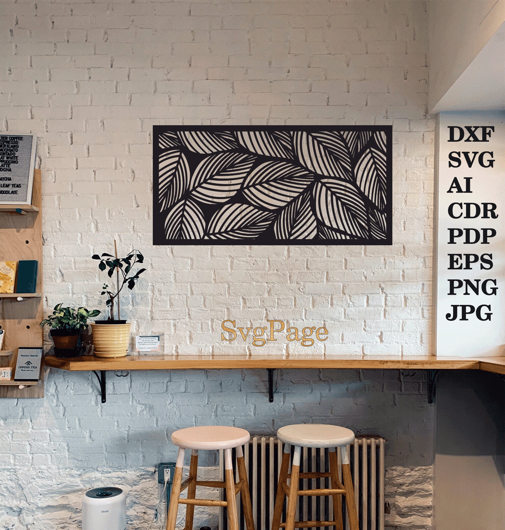 Leaf Panel Cut Svg Dxf Png Files Wall Art Sticker Glowforge Engraving ...