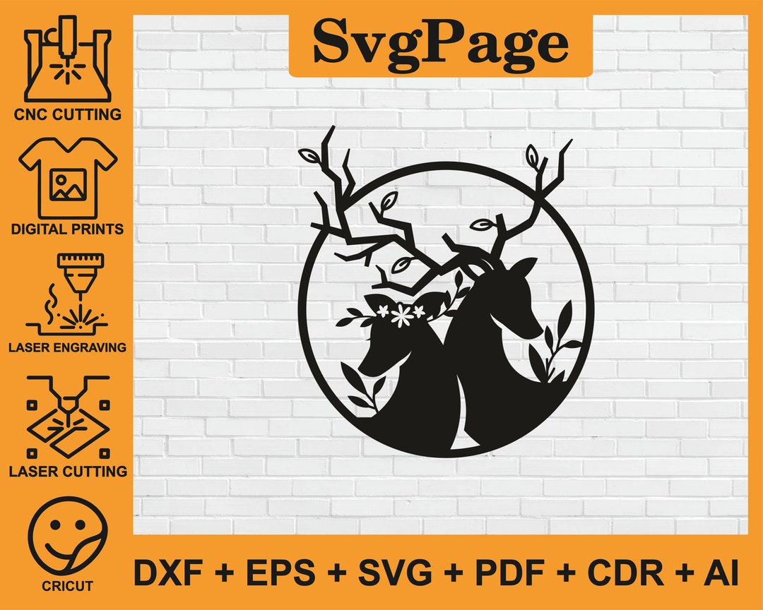 Deer Couple Laser Cut Svg Dxf Png Files Wall Art Sticker Glowforge ...