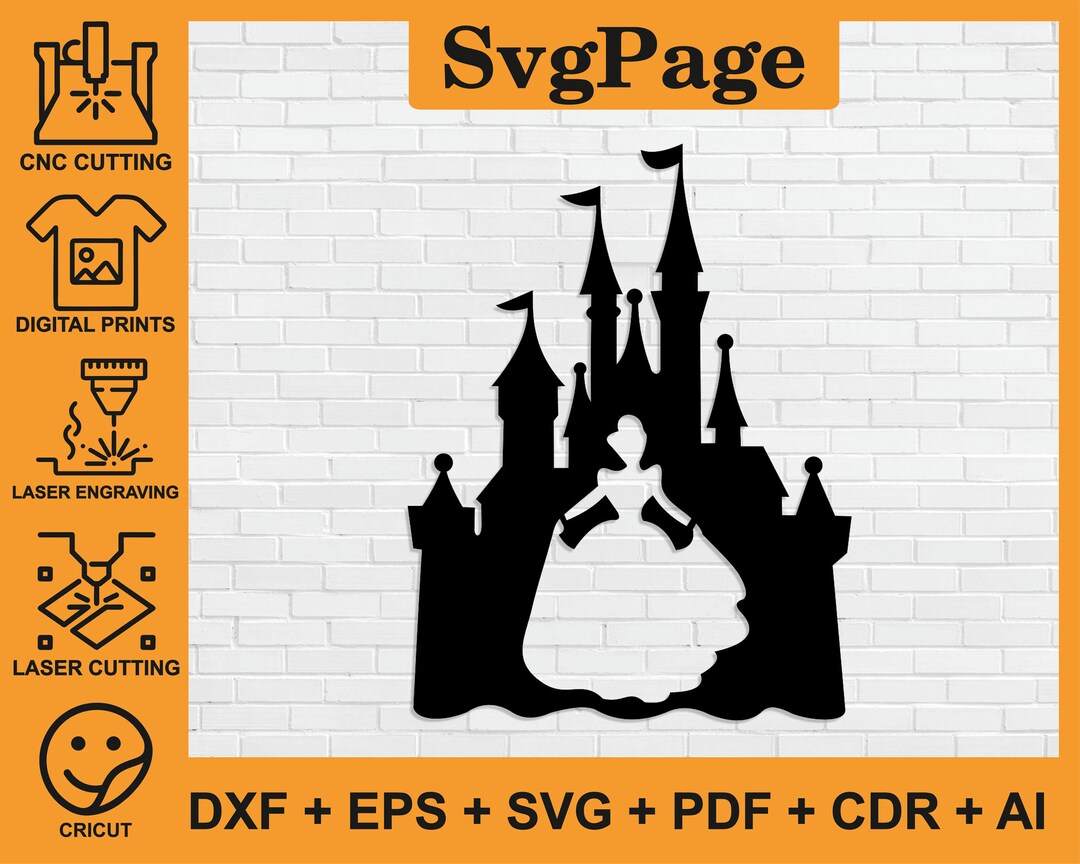Princess Castle Laser Cut Svg Dxf Png Files Wall Art Sticker Glowforge ...