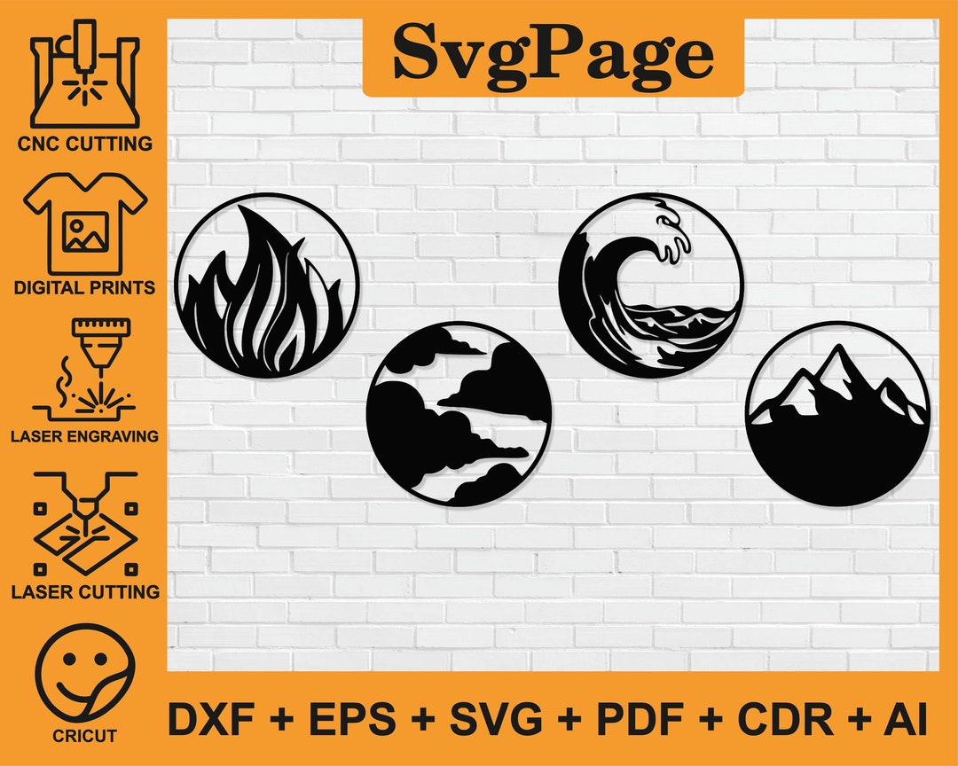 4 Elements Fire Water Earth Air Png Laser Cut Svg Dxf Files Wall Art ...
