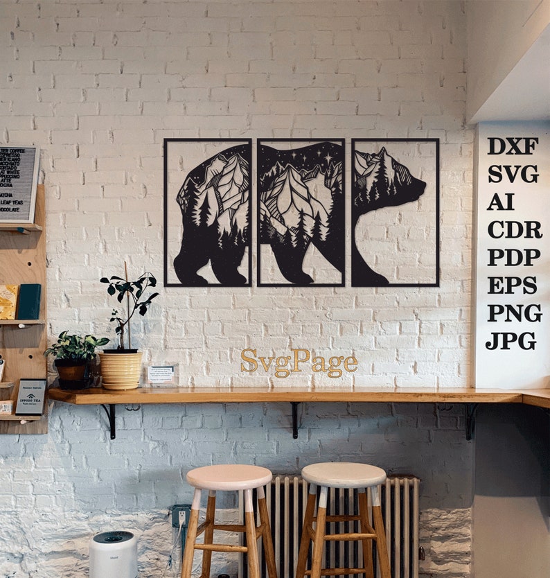 Bear Mountain Forest Laser Cut Dxf Svg Png Pdf Files Wall Art Sticker ...