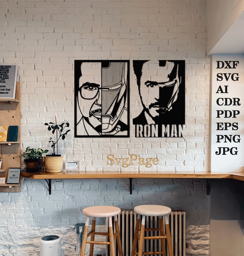 Iron Man Tony Stark Avengers Laser Cut Svg Dxf Png Files Wall Art ...