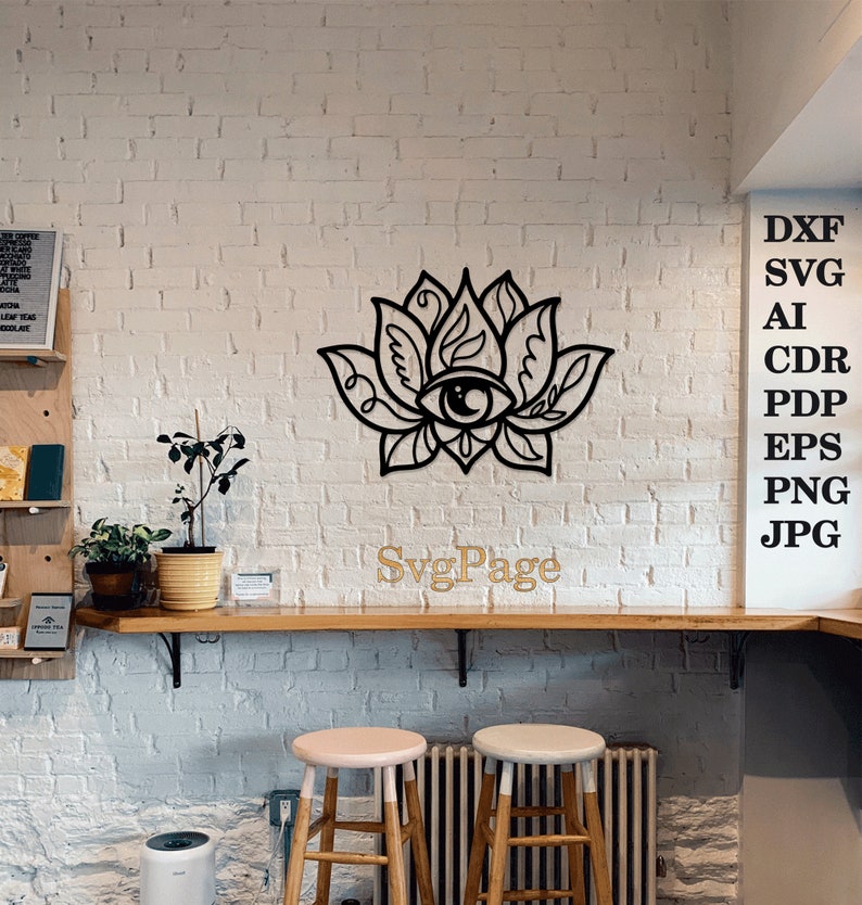 Lotus Eye corte láser svg dxf archivos etiqueta de la pared grabado ...