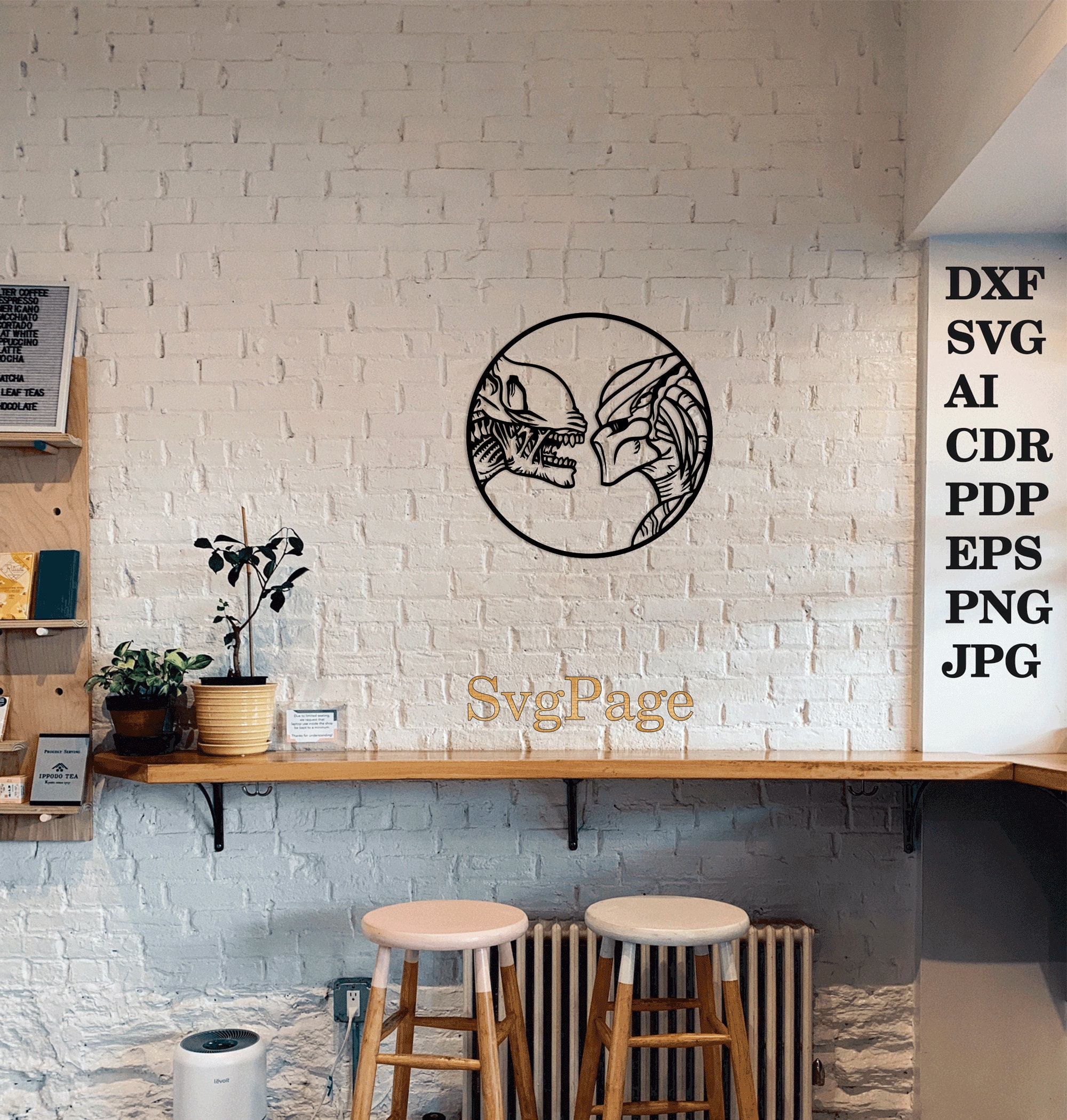 Alien vs Predator corte láser svg dxf archivos pared pegatina grabado ...