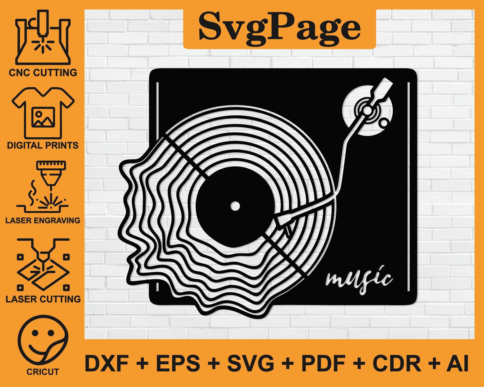 Music Plaque Dxf Album Record Platter Svg Pdf Laser Cut Png Files Wall ...