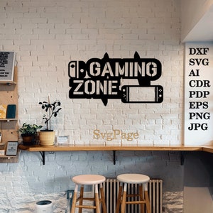 Gaming Zone Gamer Laser Cut Svg Dxf Files Wall Art Sticker Glowforge ...
