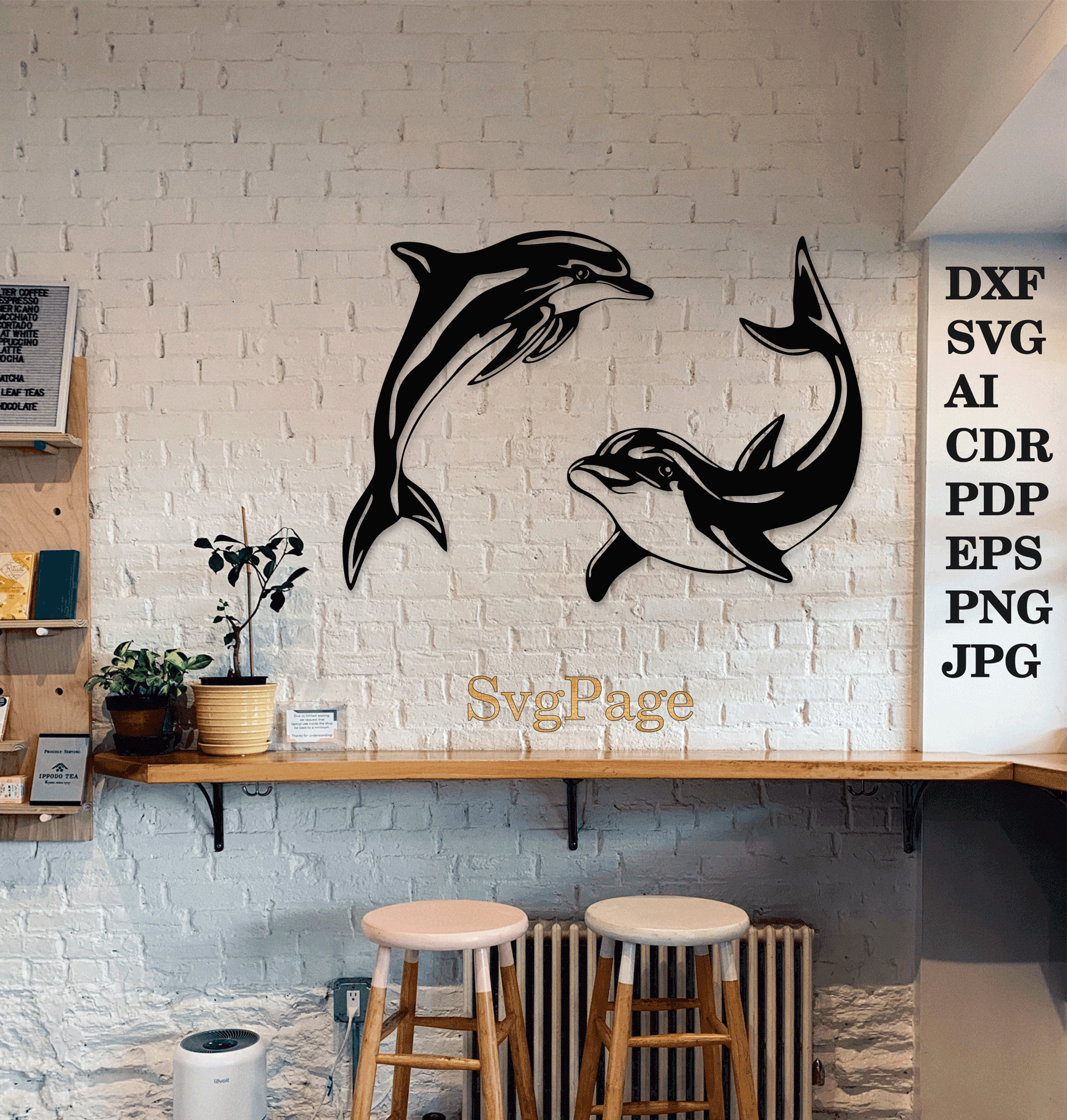 Dolphin Dxf Svg Laser Cut Files Wall Art Sticker Glowforge Engraving ...