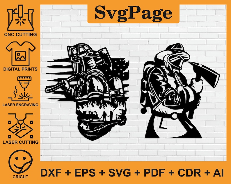 Fireman Firefighter Fire Laser Cut Svg Dxf Png Files Wall Art Sticker ...