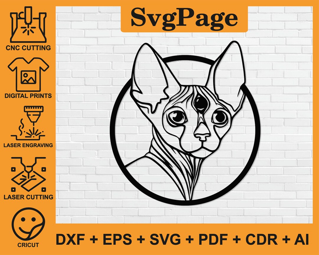 Sphynx Cat Laser Cut Svg Dxf Png Files Wall Art Decal Sticker Glowforge ...