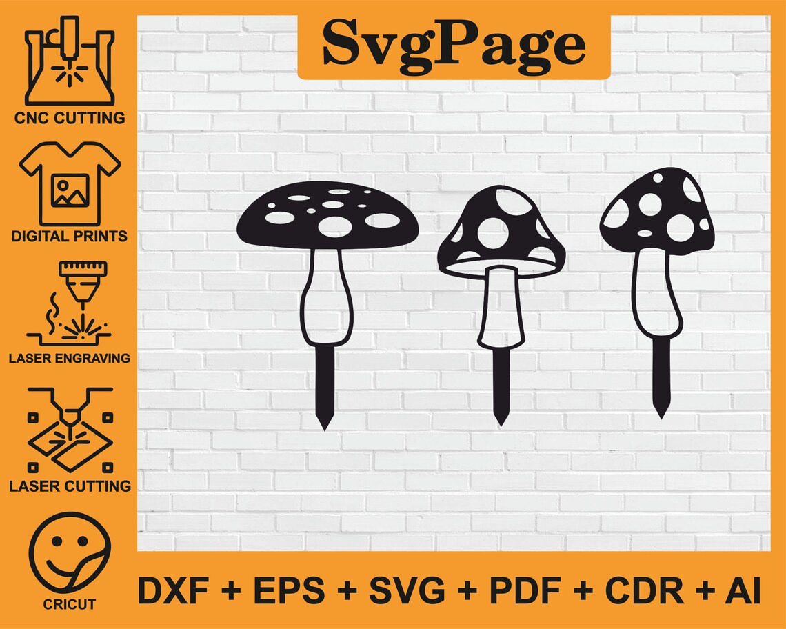 Mushroom Dxf Plant Svg Laser Cut Files Wall Art Sticker Glowforge ...
