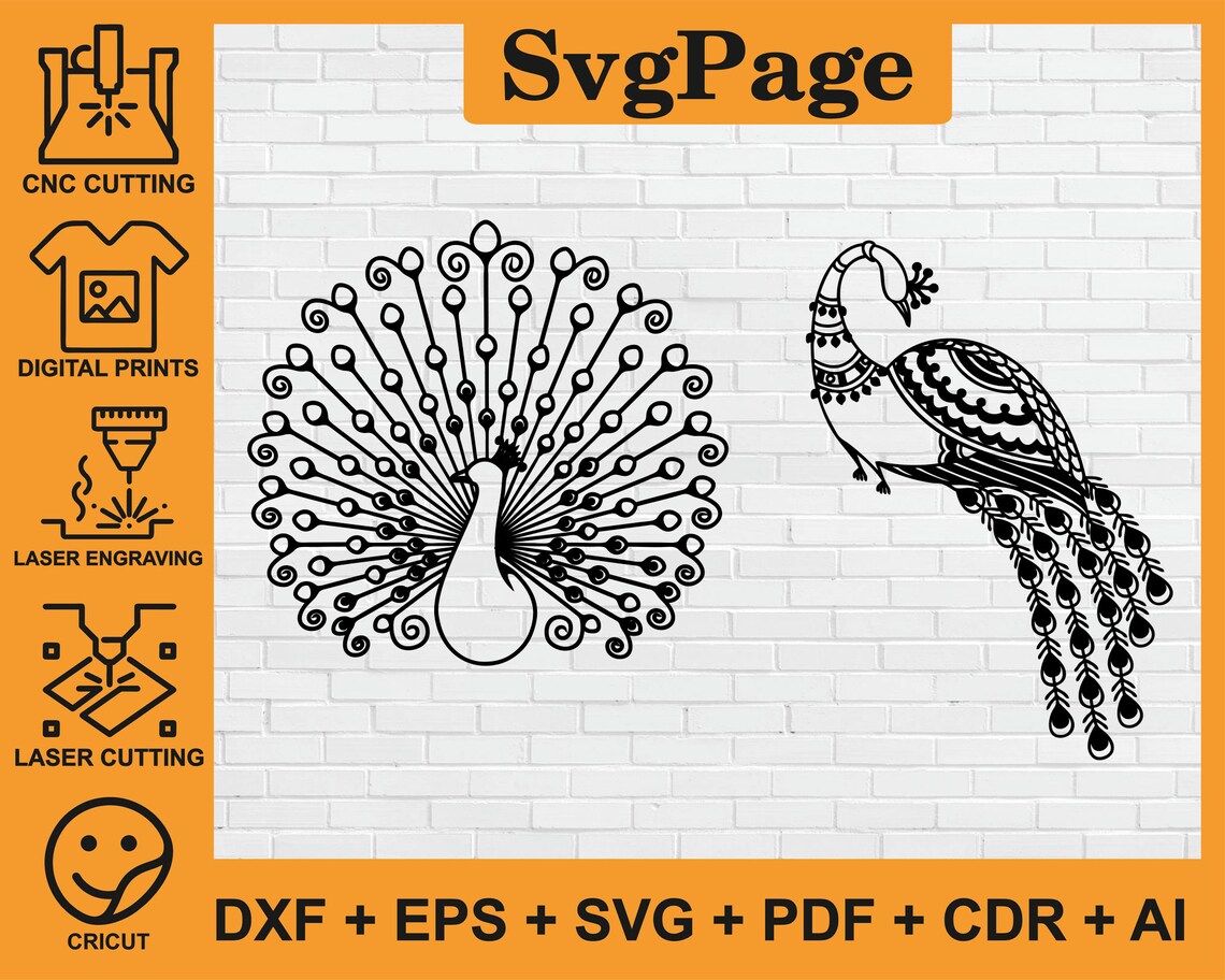 Peacock Dxf Animal Svg Laser Cut Png Files Wall Art Sticker Glowforge ...