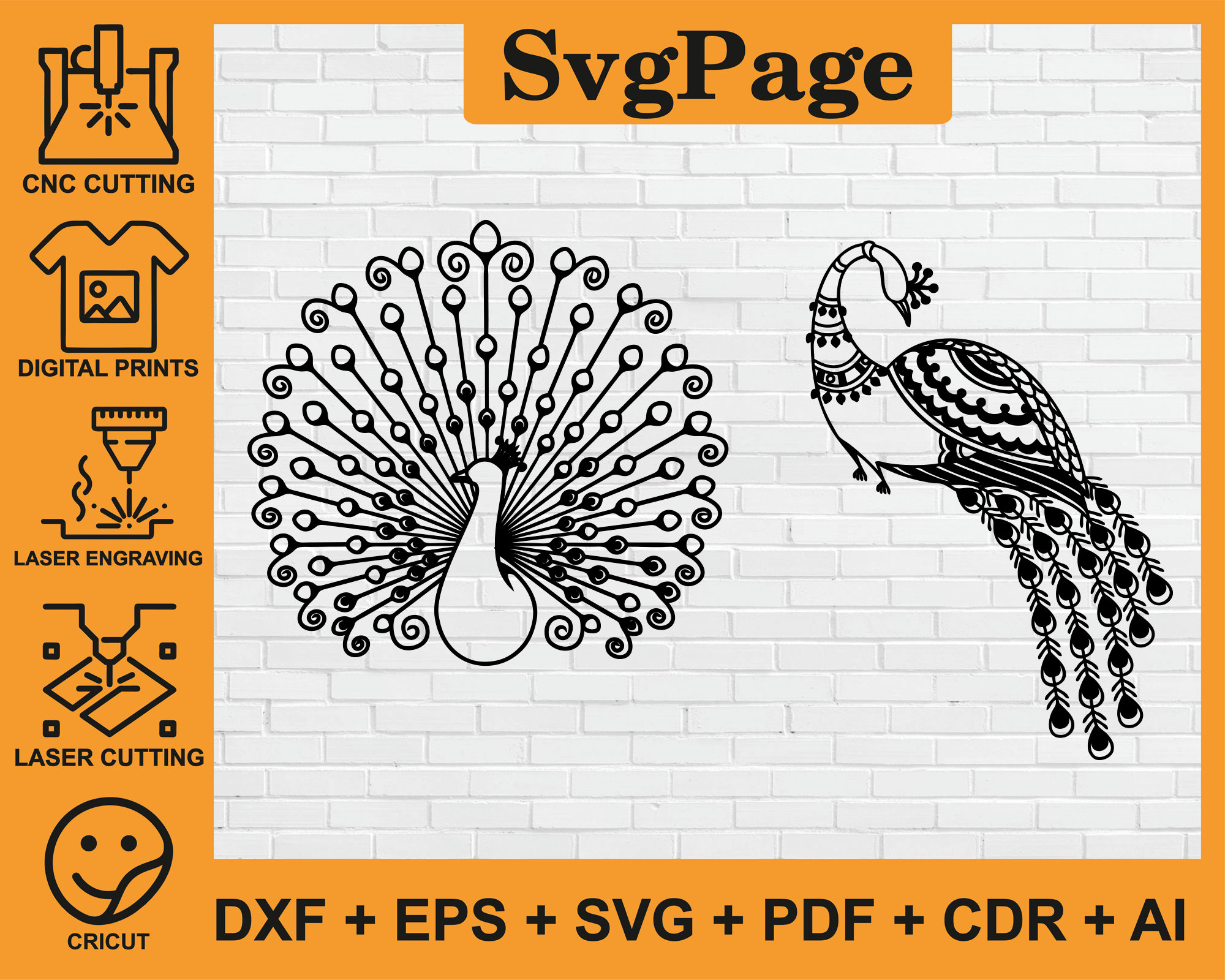 Peacock Dxf Animal Svg Laser Cut Png Files Wall Art Sticker Glowforge ...