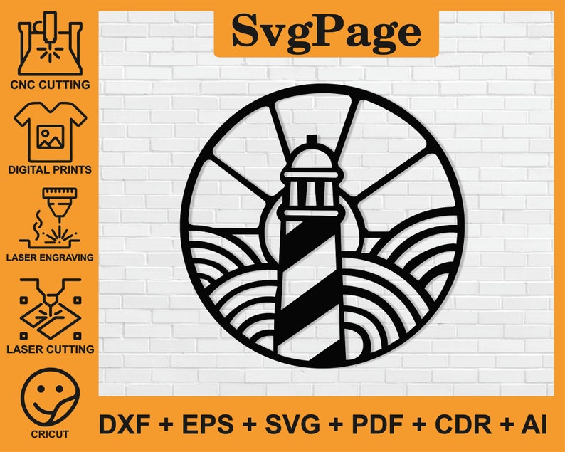 Lighthouse Ocean Laser Cut Svg Dxf Files Wall Sticker Engraving Decal ...