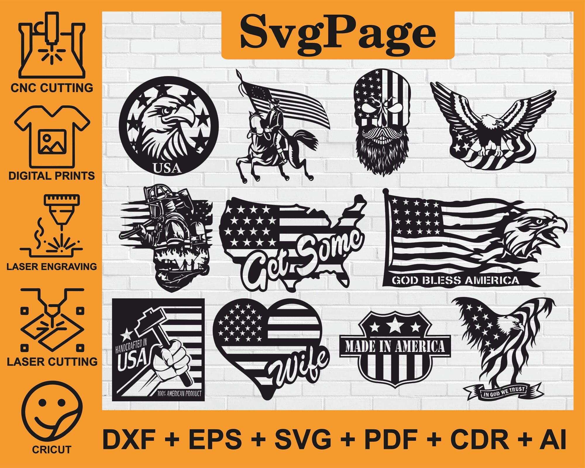 USA America Flag Laser Cut Svg Dxf Png Files Wall Art Sticker Glowforge ...