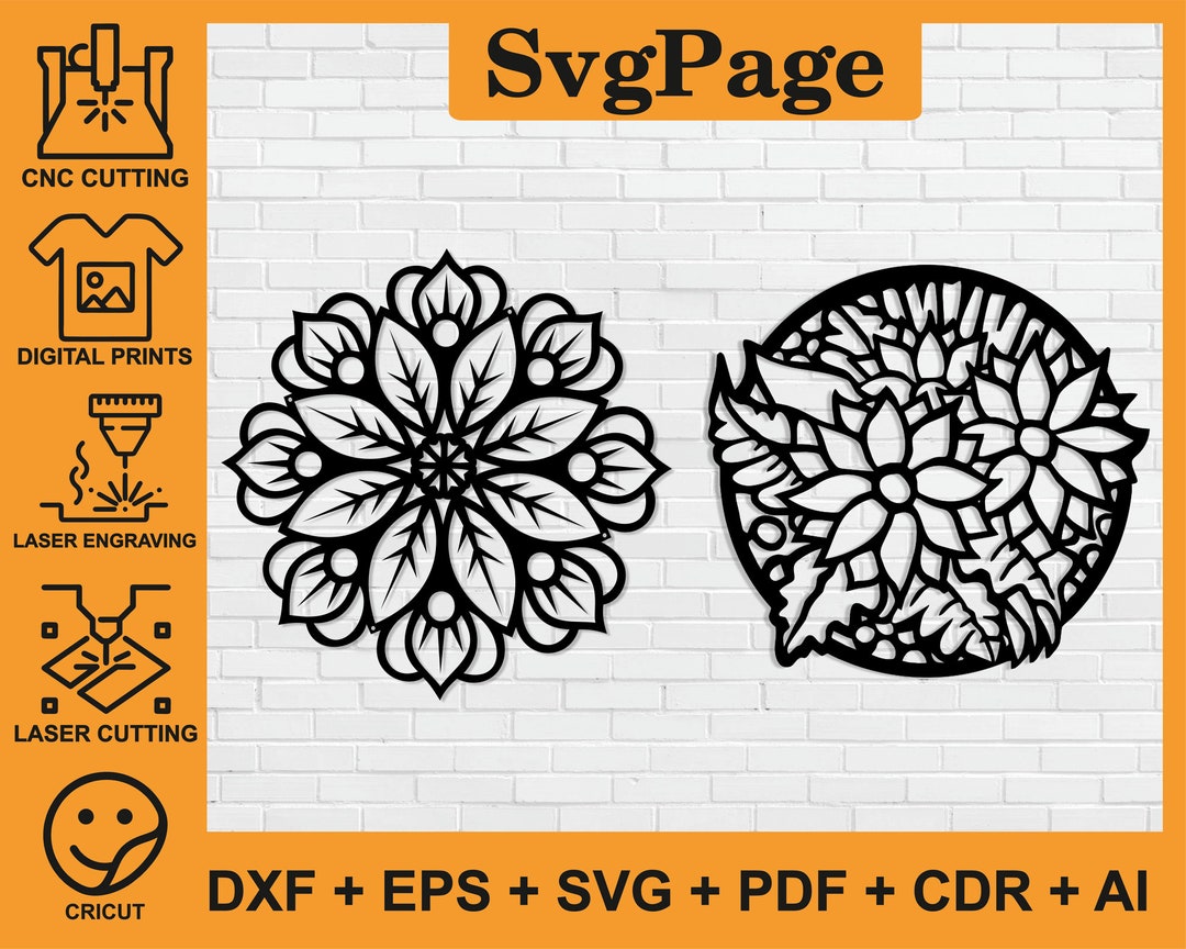 Flowers Dxf Floral Svg Laser Cut Files Wall Art Sticker Glowforge ...