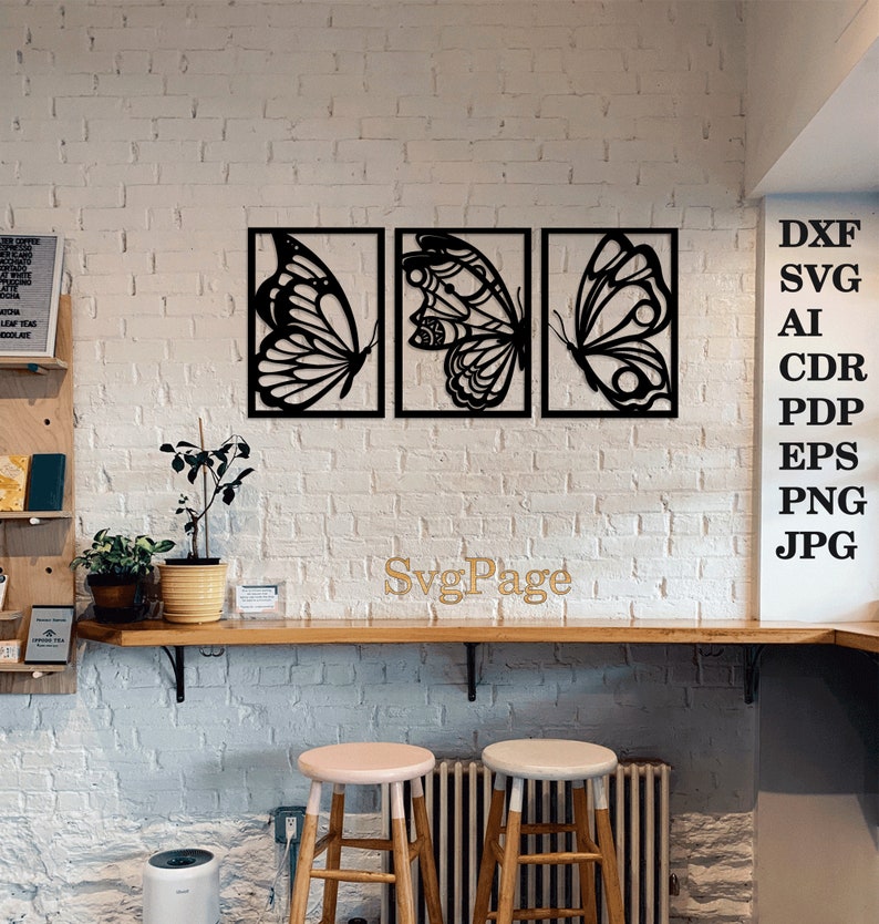 Mariposa dxf Floral svg corte láser png pdf archivos pared arte ...