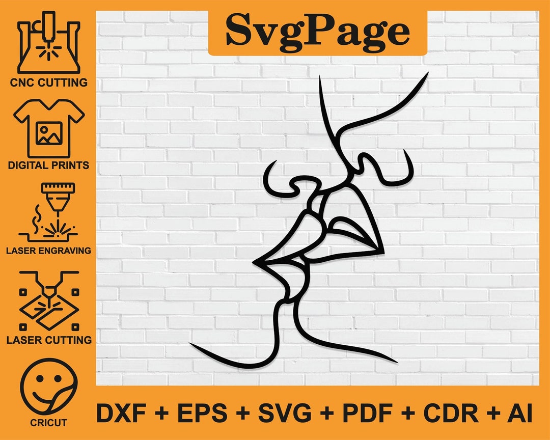 Kiss Love Couple Line Art Laser Cut Svg Dxf Files Wall Sticker ...