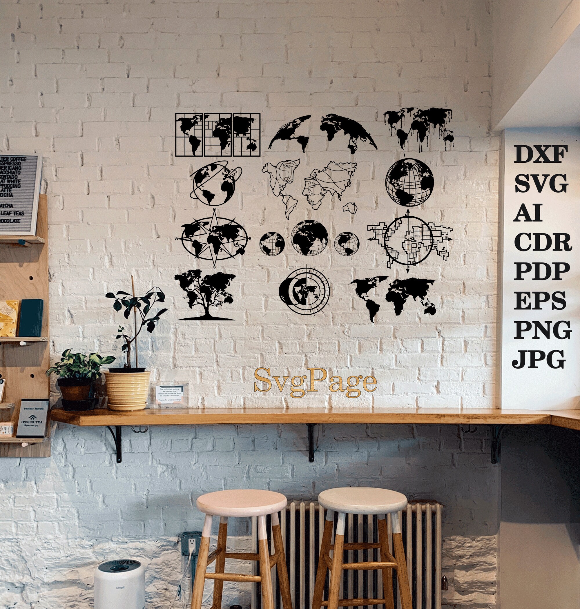 World Globe Map Laser Cut Svg Dxf Png Files Wall Art Decal - Etsy Australia